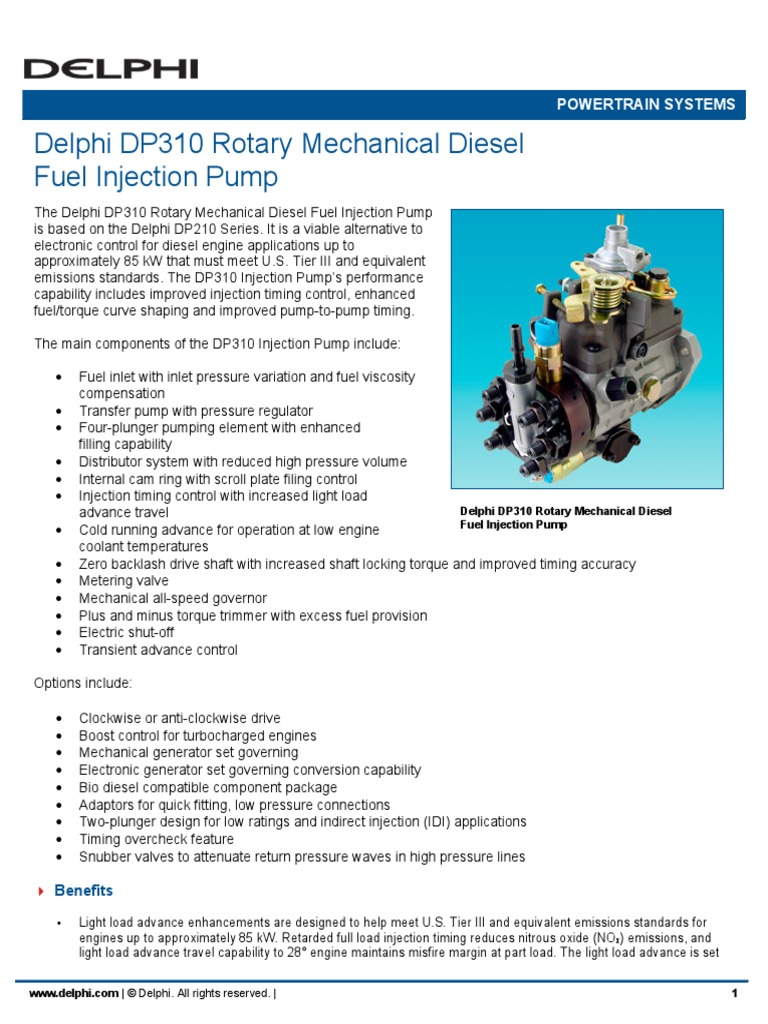 Delphi DP310 Rotary Mechanical Diesel Fuel Injection Pump: Powertrain Systems | PDF | Diesel ...