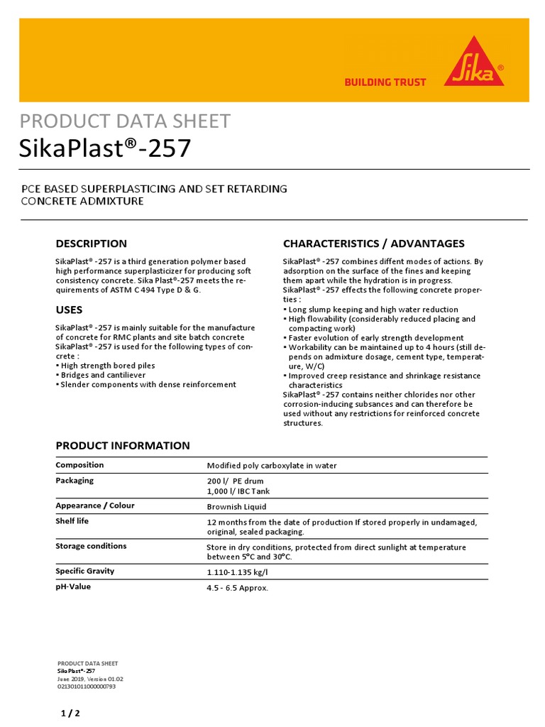 SikaPlast-257-en-MM - (06-2019) PDF | PDF | Concrete | Civil Engineering