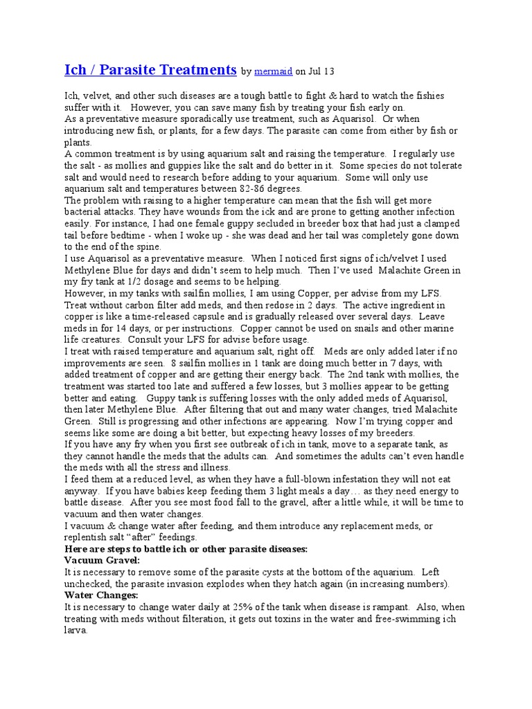 Ich / Parasite Treatments: Mermaid | PDF