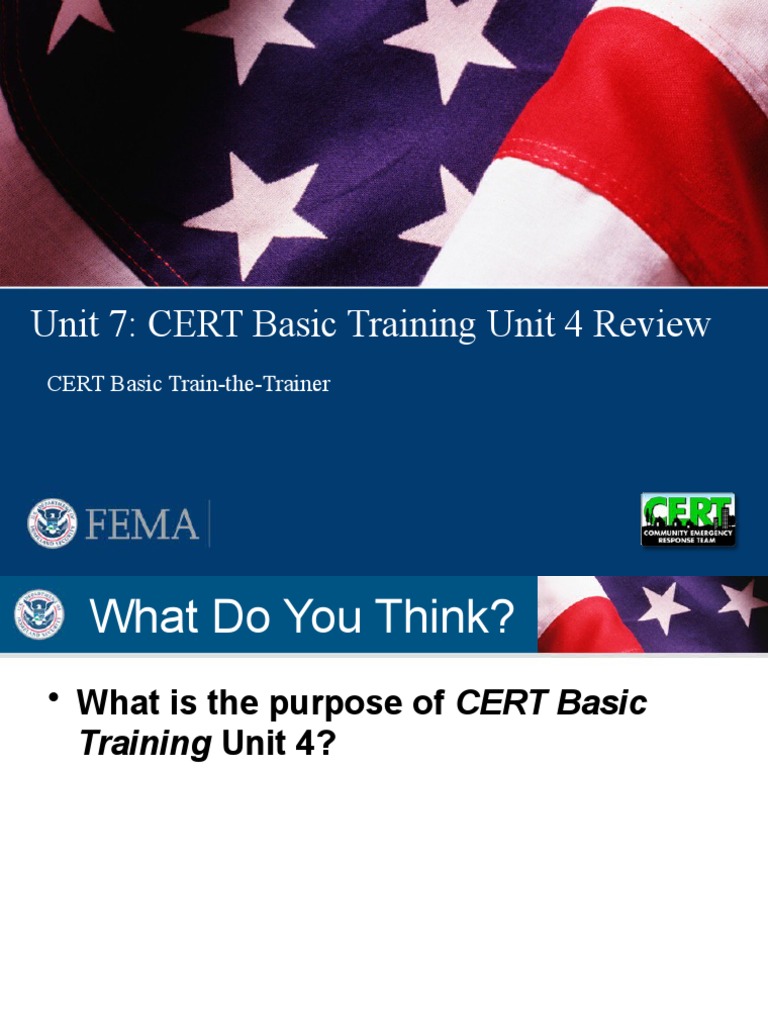 CERT Basic Training Unit 4 Overview | PDF | Sanitation | Health Care