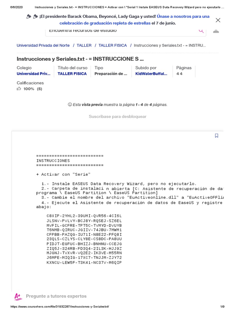Instrucciones y Seriales - TXT - INSTRUCCIONES Activar Con - Serial 1 Instale EASEUS Data ...