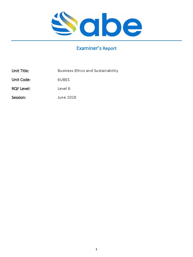 ABE Level 6 Business Ethics and Sustainability June 2018 | PDF ...