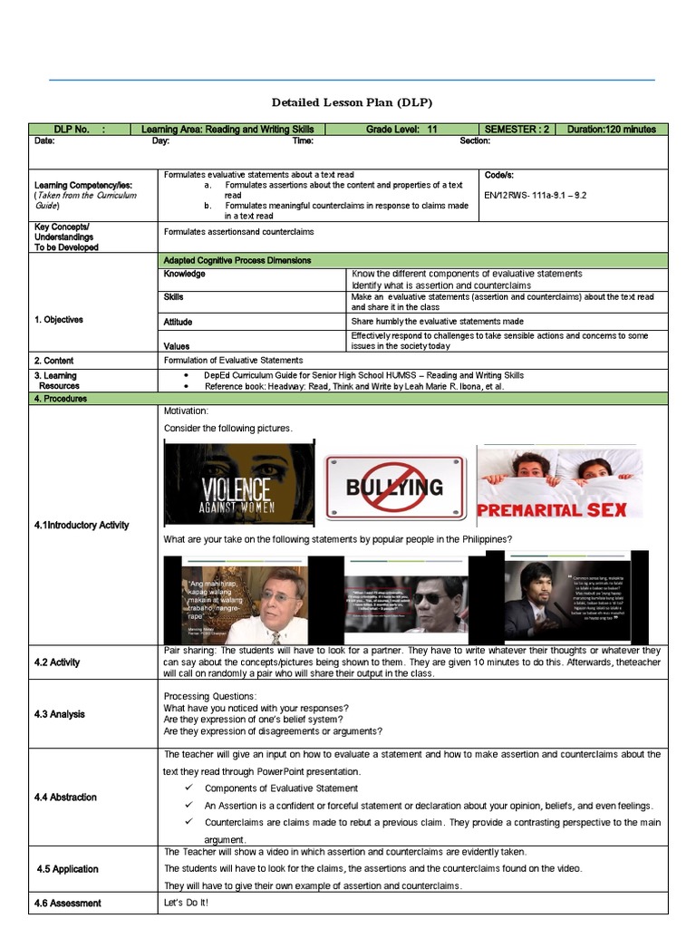 Detailed Lesson Plan (DLP) | PDF | Attitude (Psychology) | Curriculum