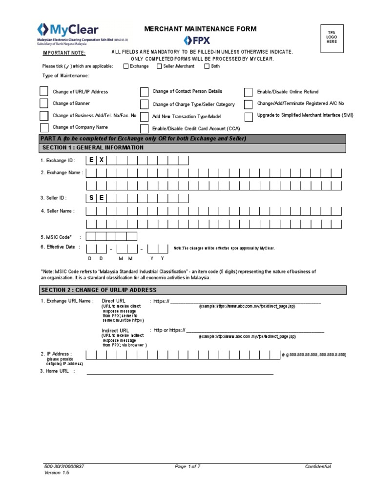 TPA Merchant Maintenance Form v1.5 | PDF | Financial Transaction ...