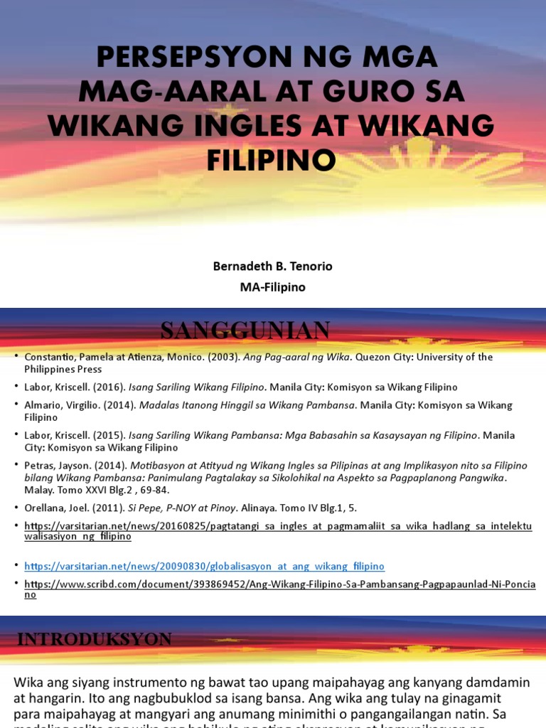 Persepsyon NG Mga Mag-Aaral at Guro Sa Wikang Filipino at Wikang Ingles ...