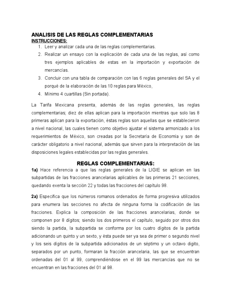 Analisis de Las Reglas Complementarias | PDF | aduana | México