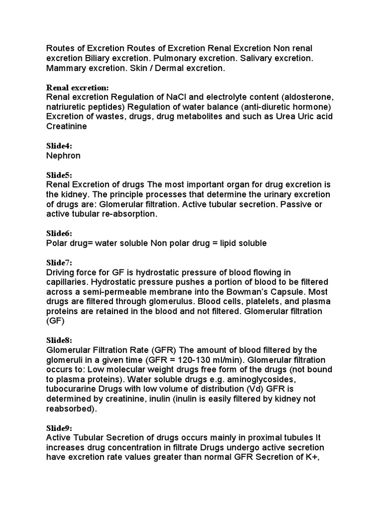 Routes of Excretion Routes of Excretion Renal Excretion Non Renal ...