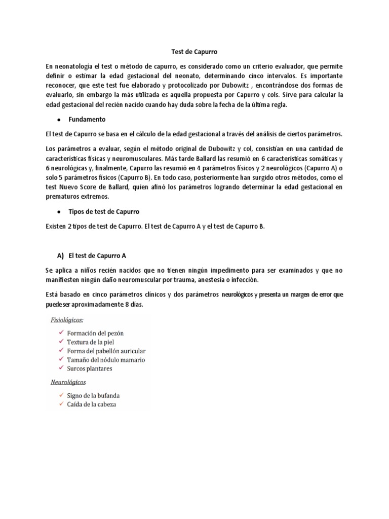 Test de Capurro | PDF | Infantes | Ciencias de la Salud