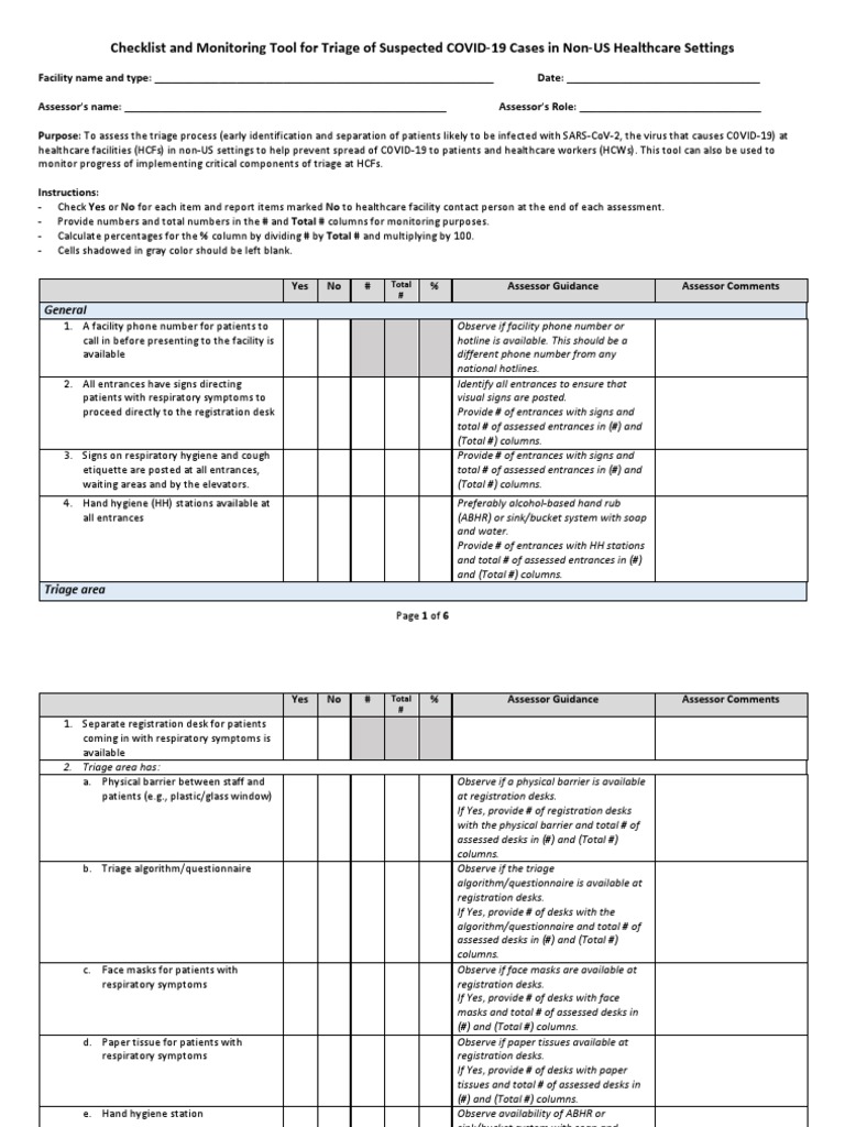 Non US HCF Triage Checklist | PDF | Personal Protective Equipment ...
