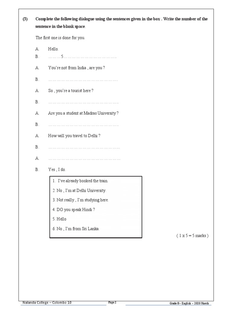 Grade 8 English Dialogue Exercise | PDF