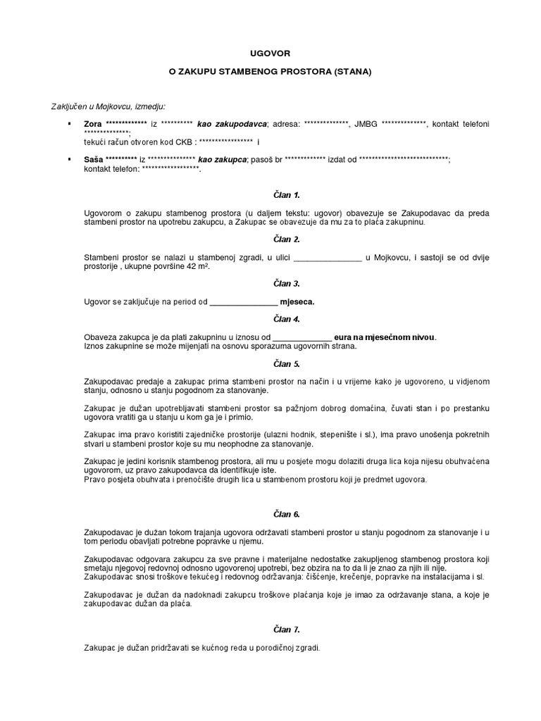 Ugovor o Zakupu | PDF