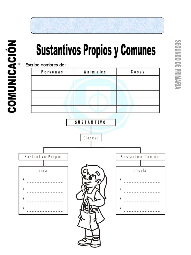 Hoja De Trabajo De Sustantivo Común Y Sustantivo Propio Sustantivos