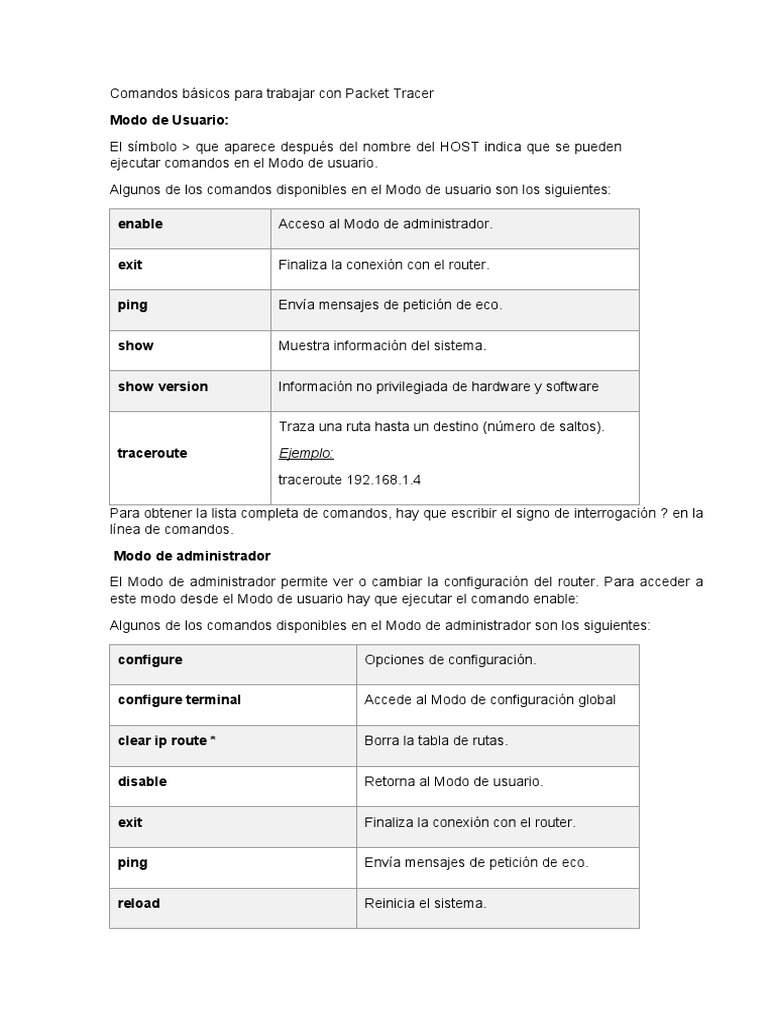 Comandos Básicos para Trabajar Con Packet Tracer | PDF | Enrutador ...