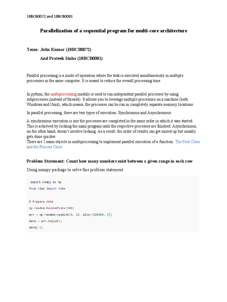 Parallelization Of A Sequential Program For Multi Core Architecture Pdf Parallel Computing