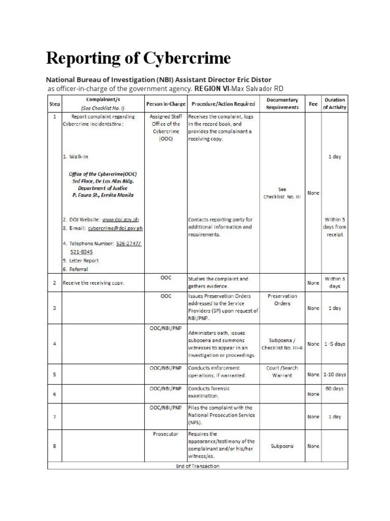 Reporting of Cybercrime: National Bureau of Investigation (NBI ...
