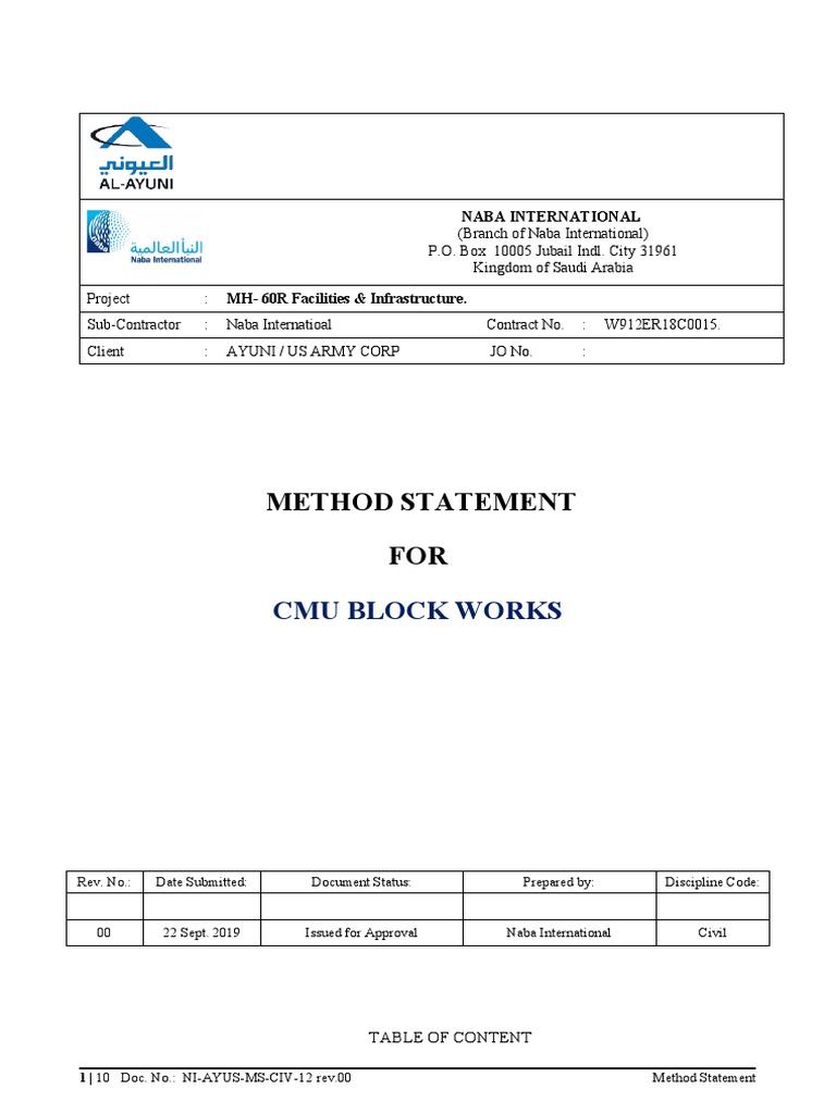 MOS For CMU Block Work | PDF | Masonry | Concrete