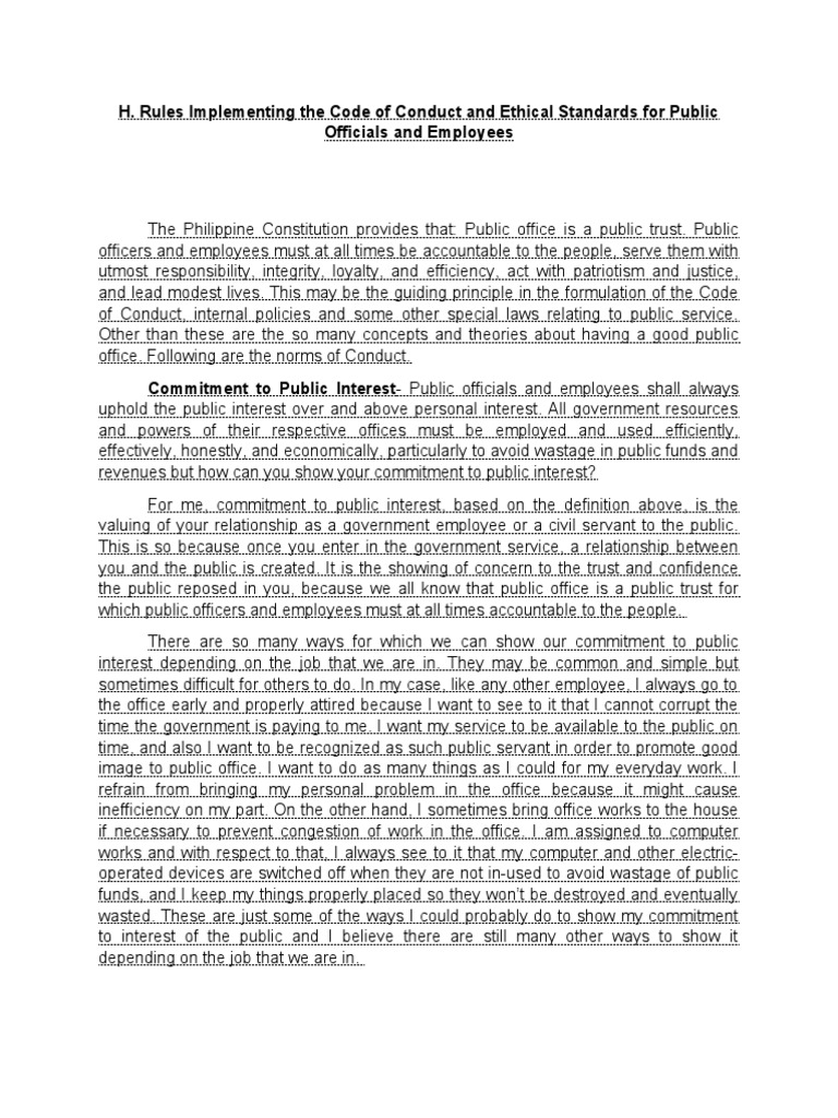 H. Rules Implementing The Code of Conduct and Ethical Standards For ...