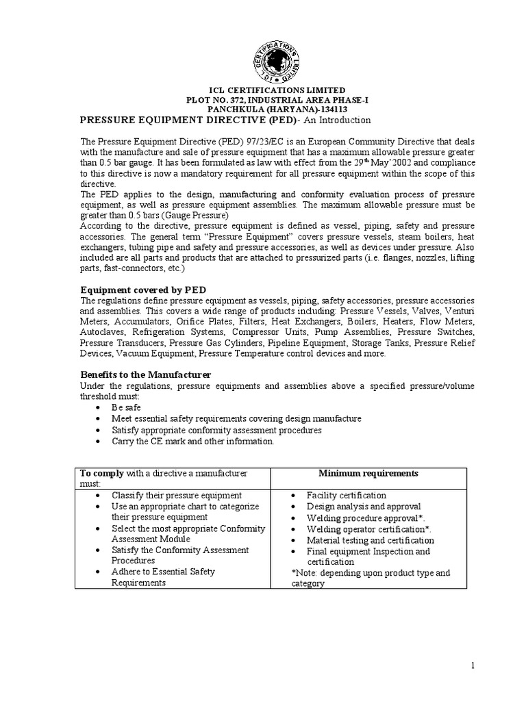 Pressure Equipment Directive (Ped) - An Introduction | PDF | Pipe ...
