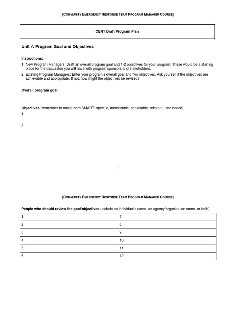 Unit 2. Program Goal and Objectives: E R T P M C | PDF | Goal ...