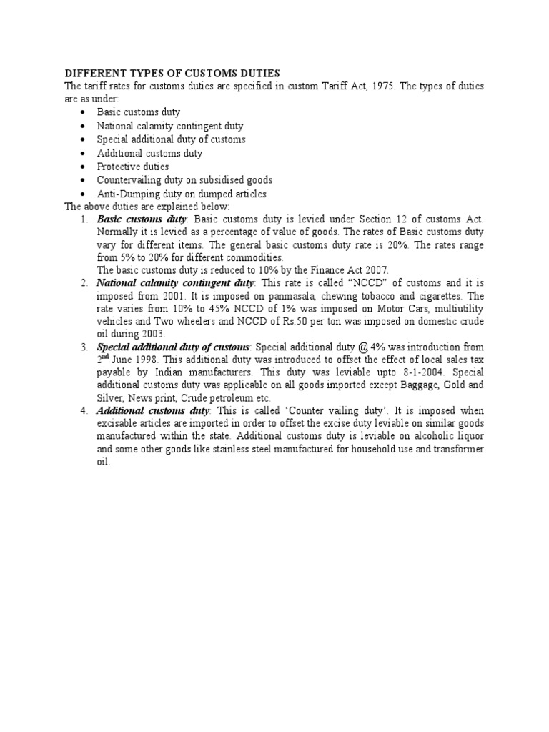Different Types of Customs Dutie1 | PDF