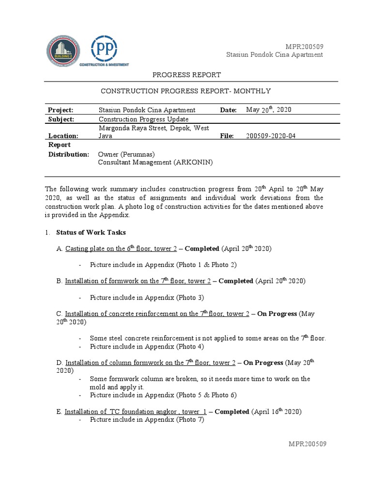 Stasiun Pondok Cina Apartment Progress Report | PDF | Building ...