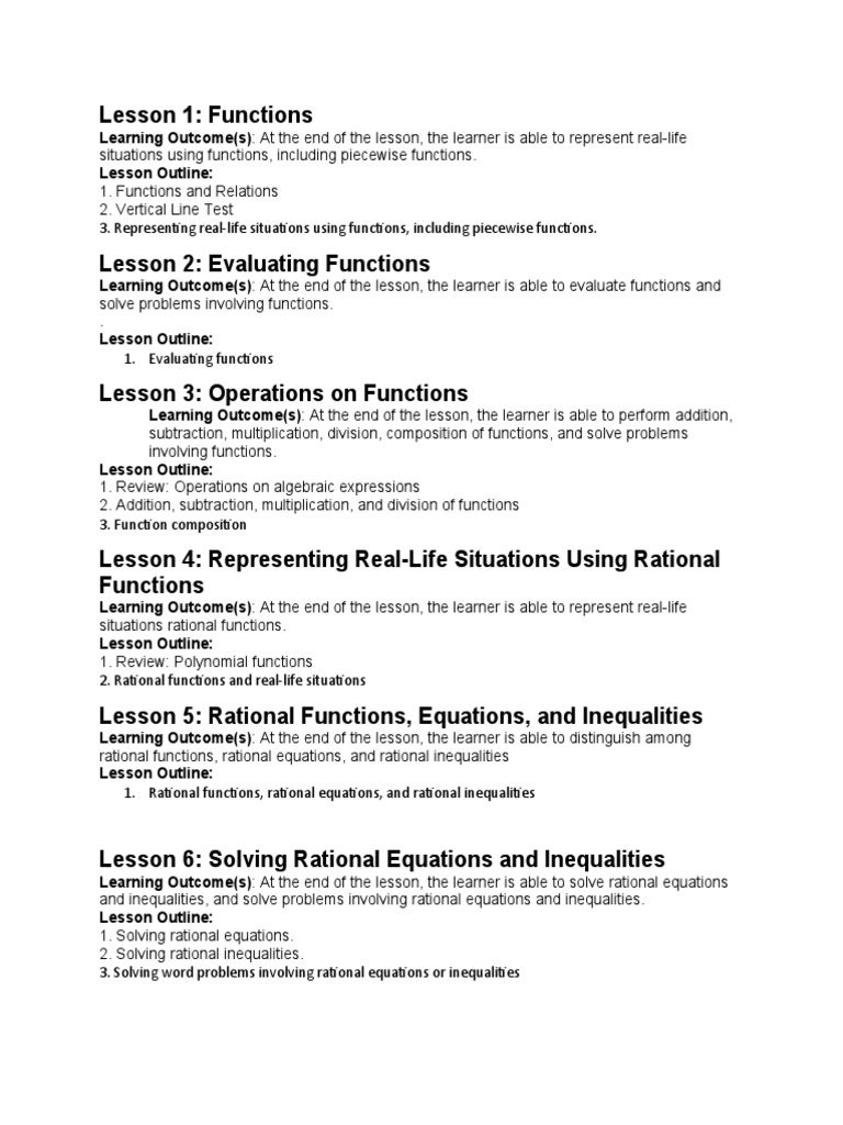 Learning Outcomes and Outline | PDF | Function (Mathematics ...