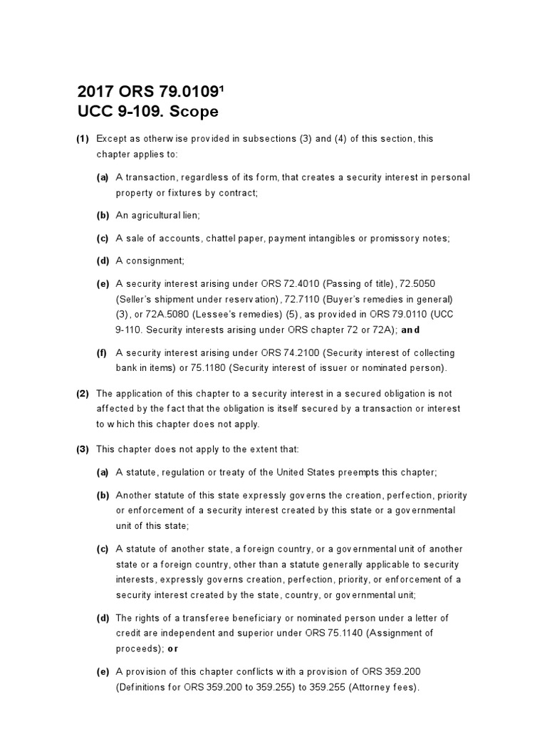 ORS 79.0109 - UCC 9-109. Scope - 2017 Oregon Revised Statutes | PDF ...