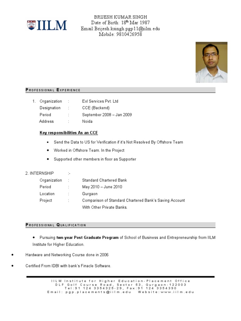 Brijesh Kumar Singh CV | PDF | Master Of Business Administration | Computing