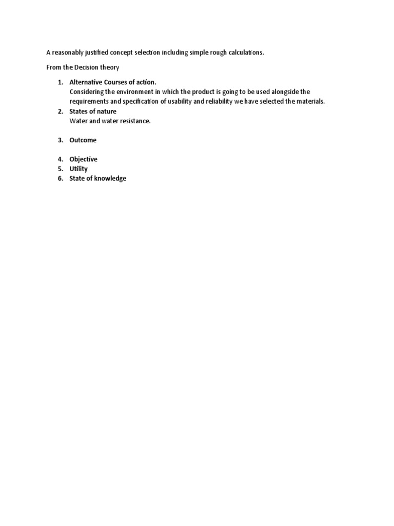 Concept Selection Justification | PDF