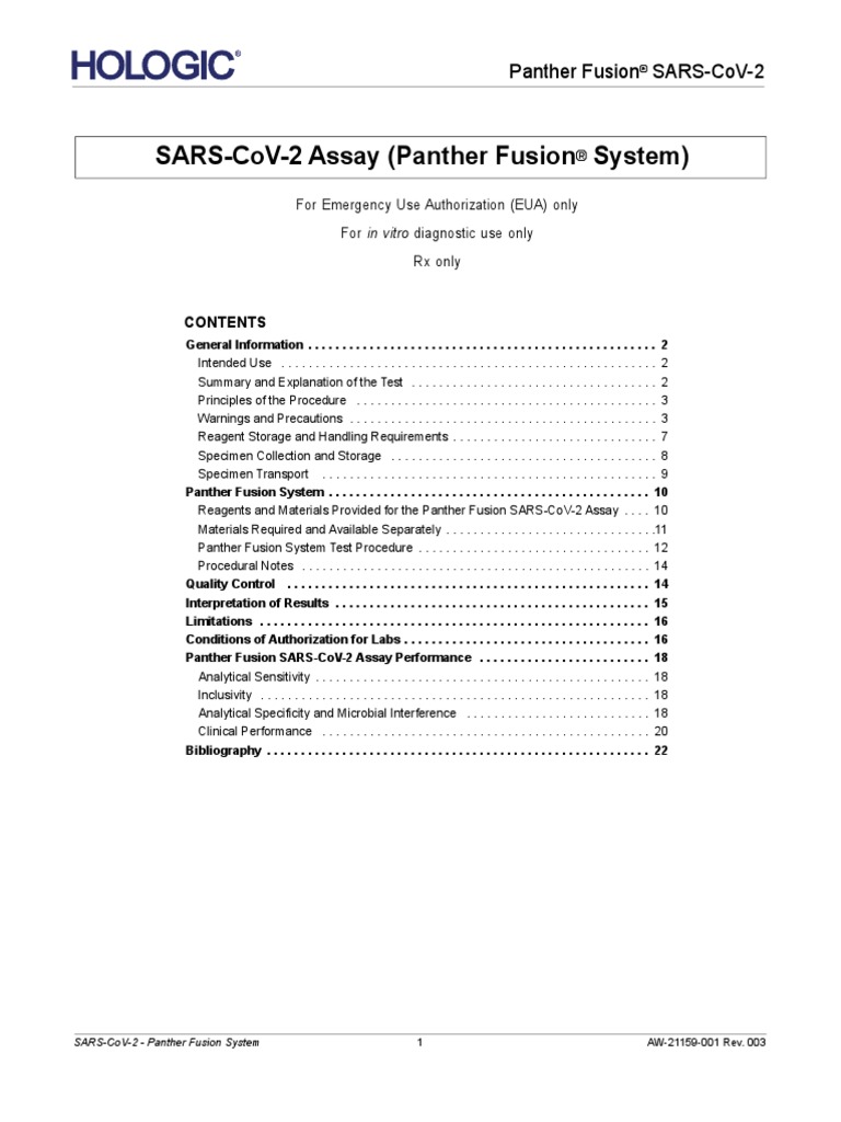 EUA Hologic Panther Ifu PDF | PDF | Life Sciences | Biology EUA Hologic Panther Ifu PDF | PDF | Life Sciences | Biology