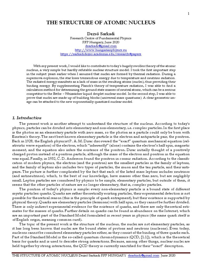 The Structure of Atomic Nucleus | PDF | Elementary Particle | Atomic Nucleus