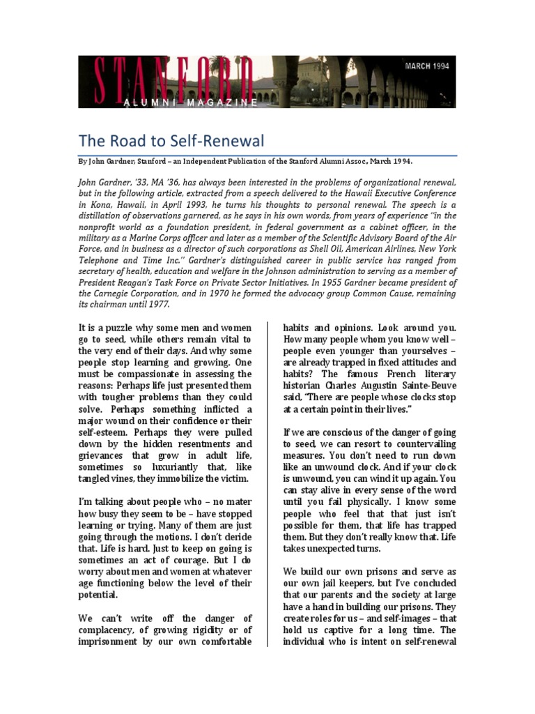 The Road To Self Renewal | PDF | Motivation | Motivational