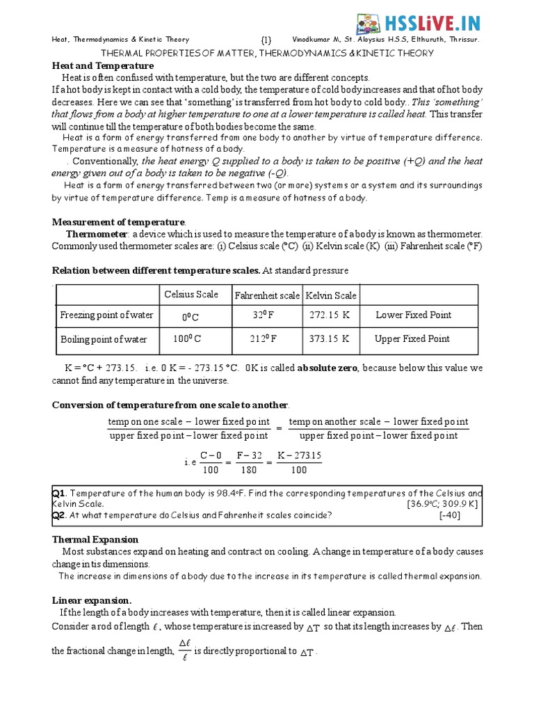 Class 11 Physics: Thermodynamics Notes | PDF | Temperature | Thermal ...