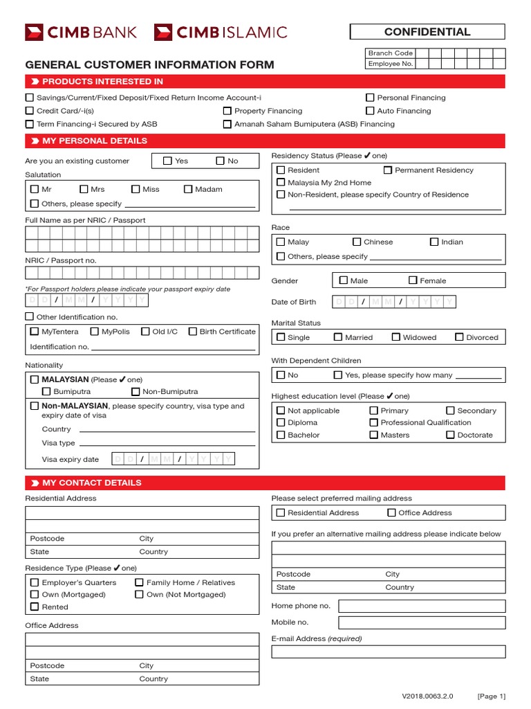 CIMB Credit Card Application Form | PDF | Credit Card | Banks