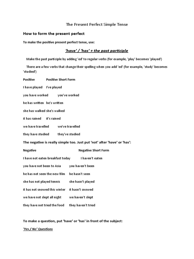 The Present Perfect Simple Tense | PDF | Grammatical Tense | Cognitive ...