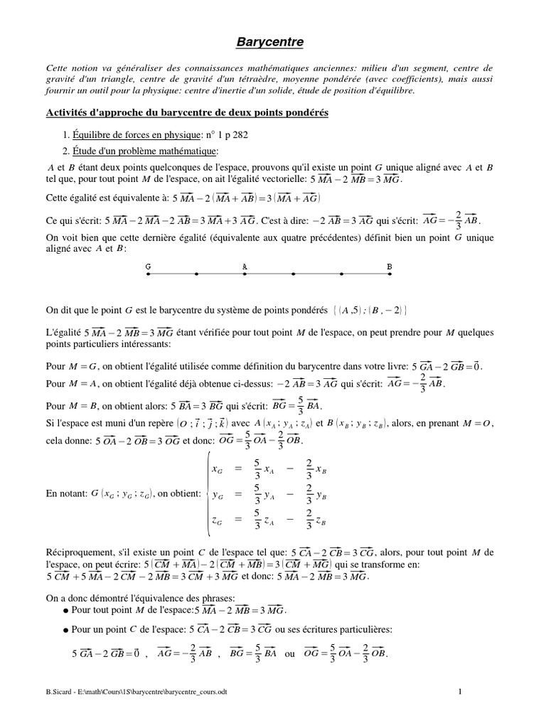 Notion de barycentre en mathématiques | PDF | Algèbre | Espace