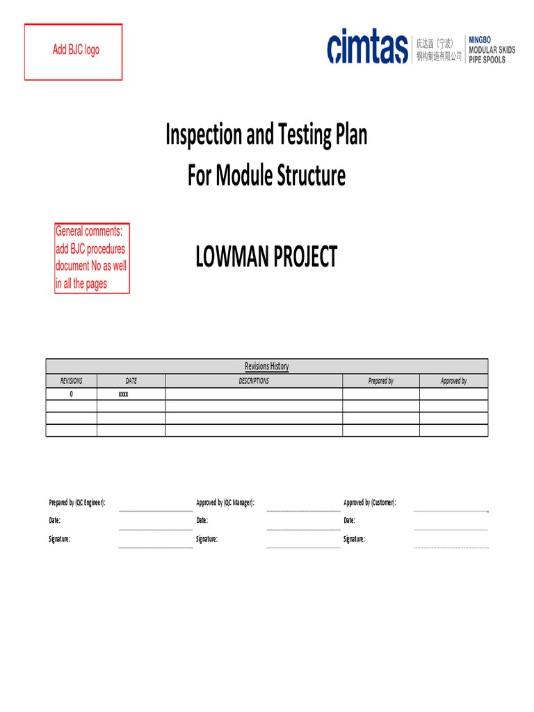 ITP Sample For Steet Strucute Works | PDF | Nondestructive Testing ...