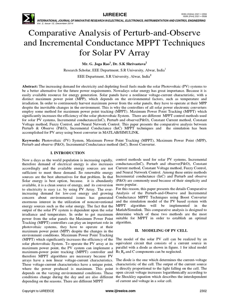 Comparative Analysis of Perturb-and-Observe and Incremental Conductance MPPT Techniques For ...