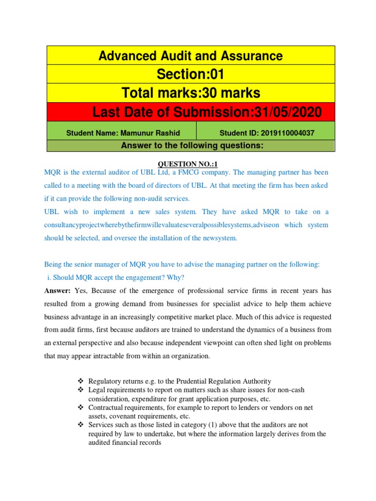 Advanced Audit and Assurance | PDF | Audit | Internal Control