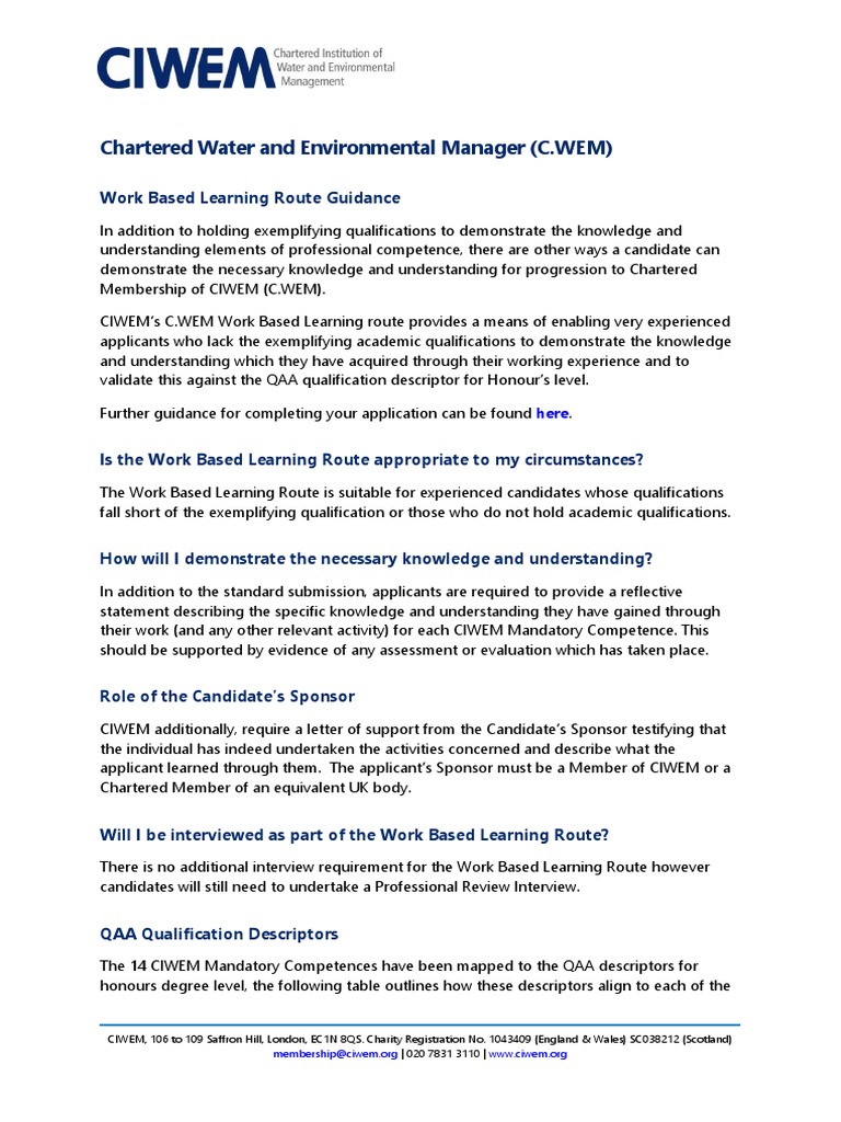 C.WEM Work Based Learning Guidance FINAL | PDF | Competence (Human Resources) | Cognition