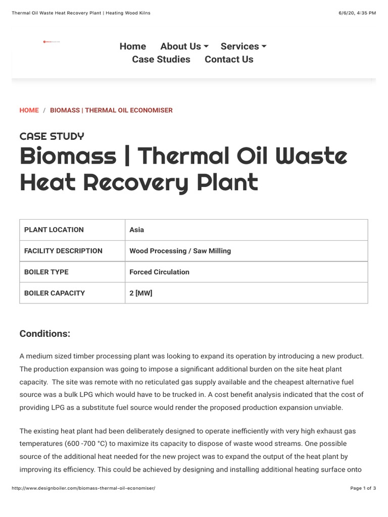 Thermal Oil Waste Heat Recovery Plant - Heating Wood Kilns | PDF ...