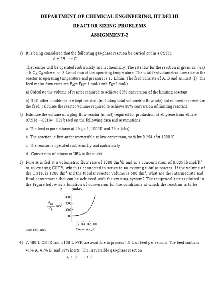 Department of Chemical Engineering, Iit Delhi Reactor Sizing Problems Assignment-2 | PDF ...