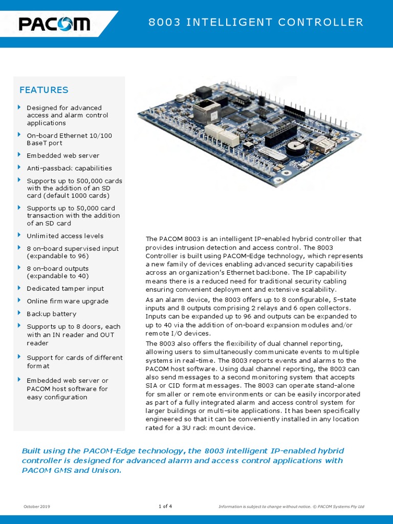 PACOM 8003 Intelligent Controller Datasheet | PDF | Flash Memory ...