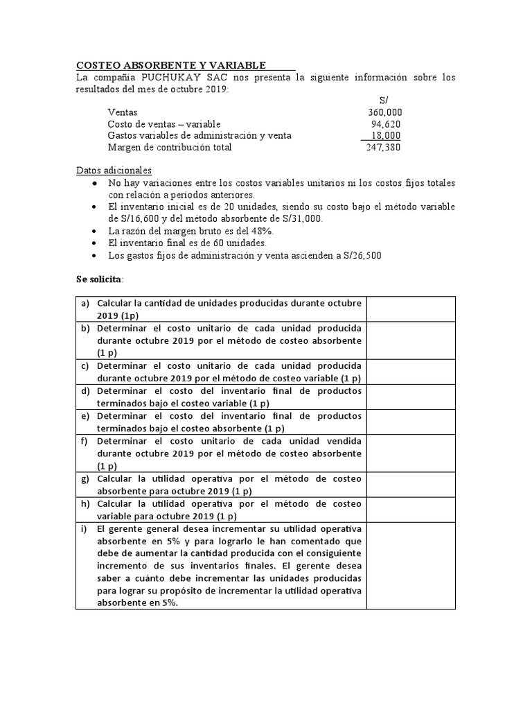 Tarea 4 Costeo Absorbente y Variable | PDF