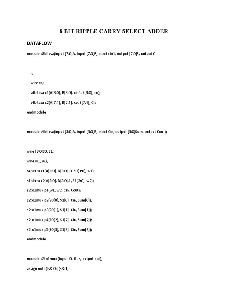 8 Bit Ripple Carry Select Adder | PDF