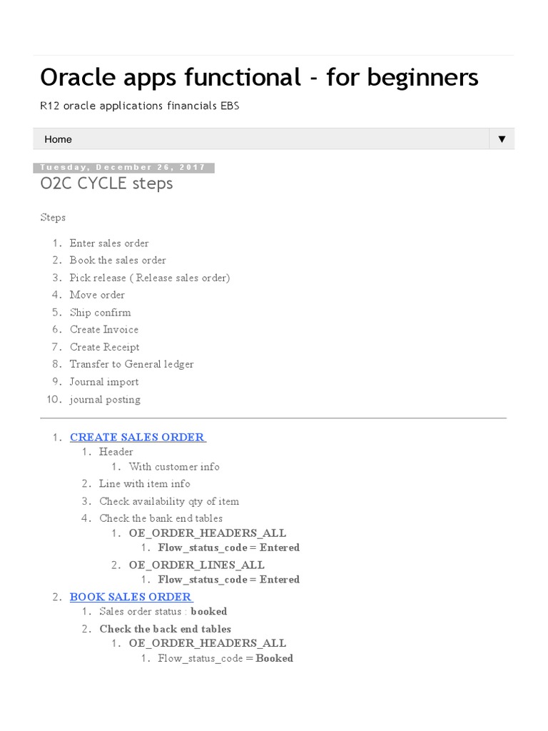 Oracle Apps Functional For Beginners O2c Cycle Steps Pdf Pdf Receipt Business