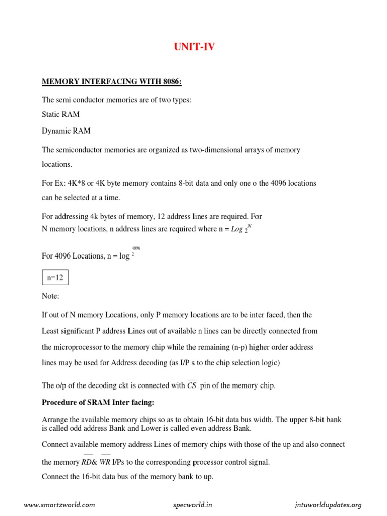 Unit-Iv: Memory Interfacing With 8086 | PDF | Input/Output | Random Access Memory