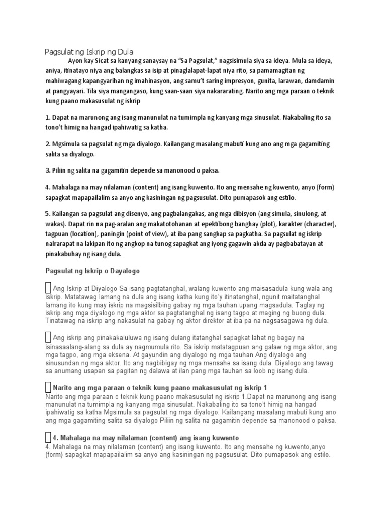 Pagsulat NG Iskrip NG Dula | PDF