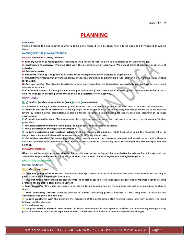 Planning: Chapter - 4 | PDF | Planning | Decision Making