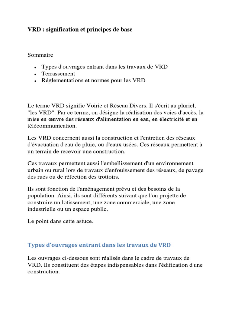 VRD Signification Et Principes de Base PDF | PDF | Assainissement | La ...